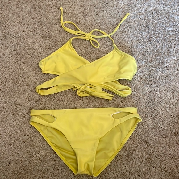 SHEIN | Swim | Yellow Cross Tie Bathing Suit With Bottoms | Poshmark